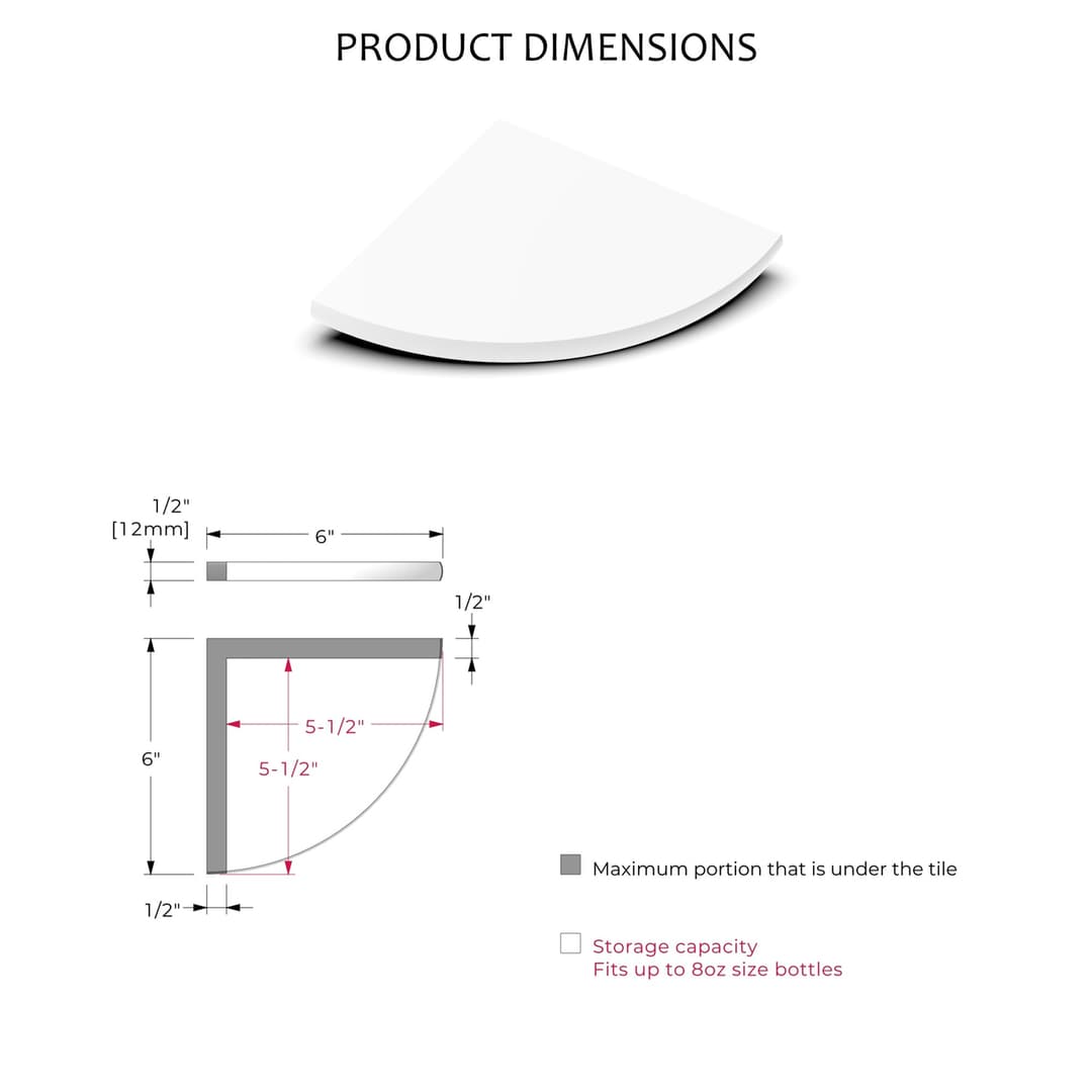 6" Corner Shelf | TileWare Products | 6" Pie Tile Corner Shelf or Foot Rest